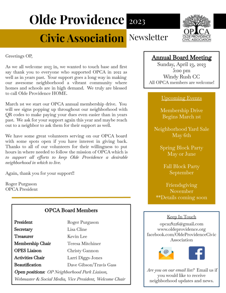 Newsletter - Olde Providence Civic Association